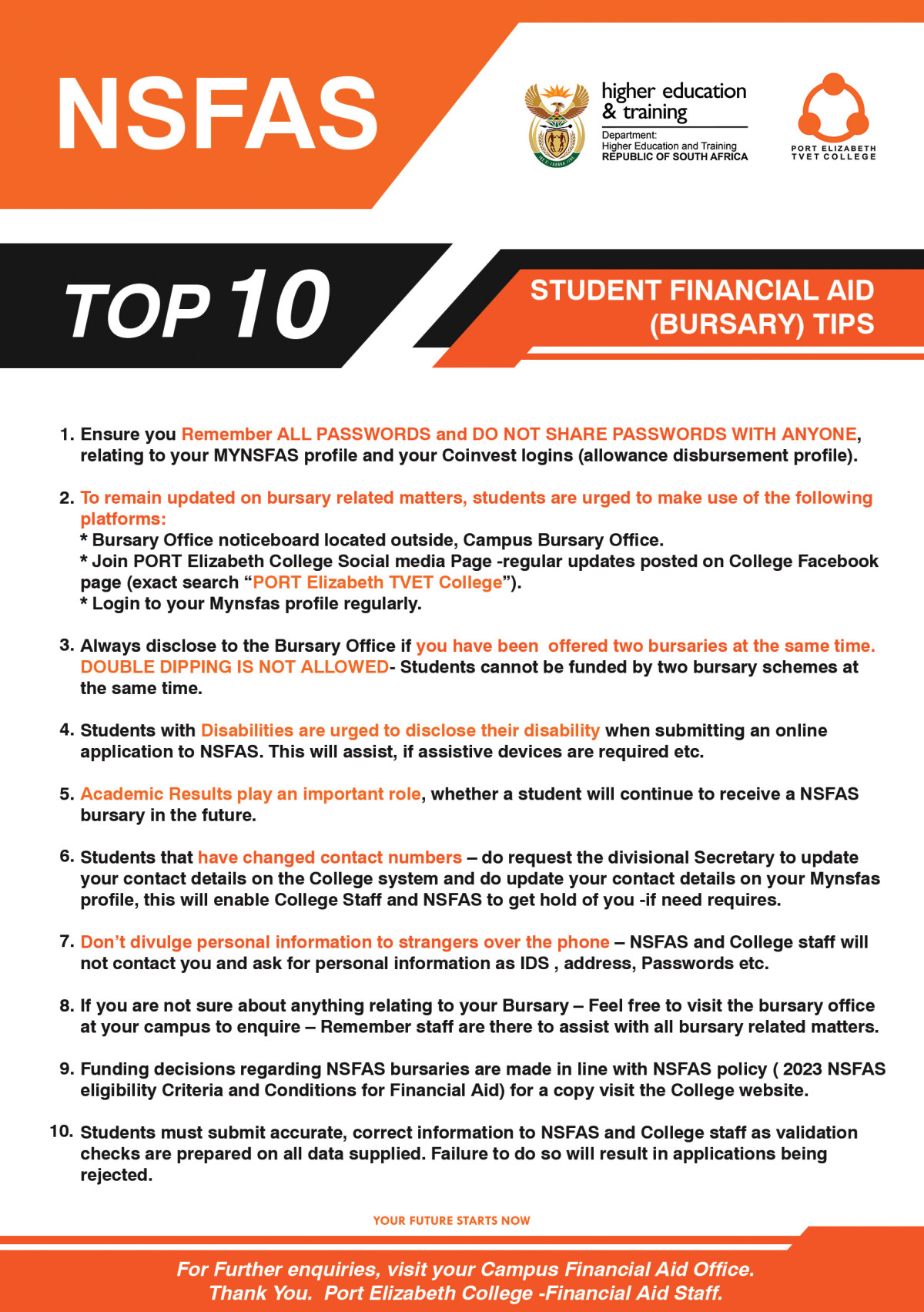 Top 10: Student Financial Aid Tips – PE TVET College